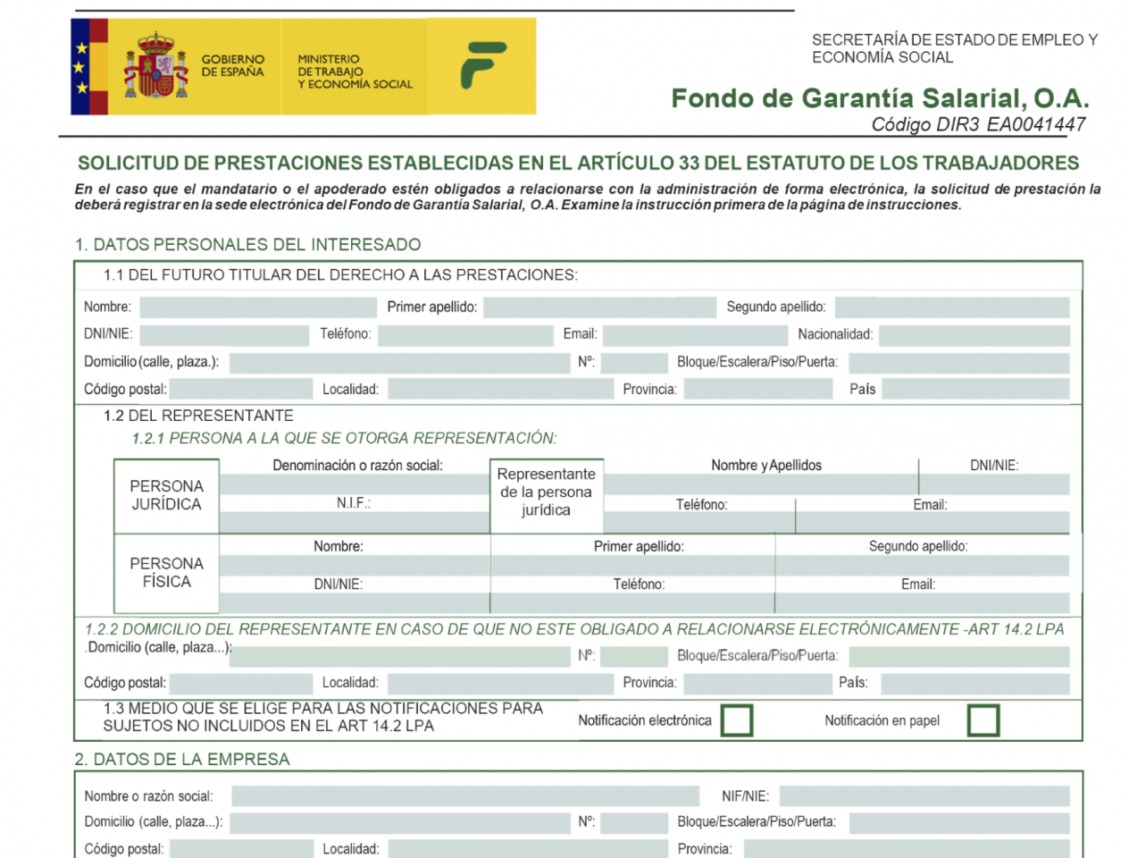 Solicitud prestaciones FOGASA: nuevo modelo en vigor el 24-11-2020